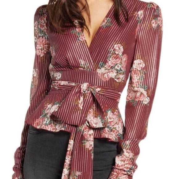 Wayf | Tops | Nwt Wayf Metallic Striped Floral Wrap Blouse | Poshmark